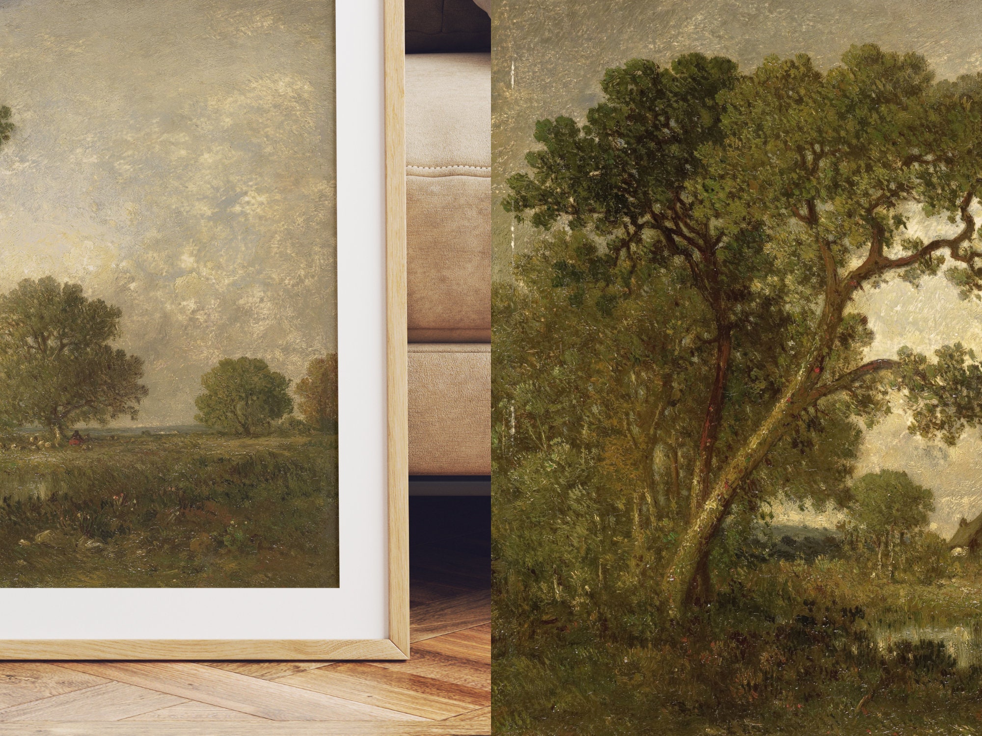Rustic Landscape Wall Art, Printable Antique Countryside Painting in ...