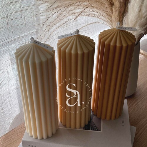 Ribbed Thick Candle pillar Candle home Decor Candle large - Etsy