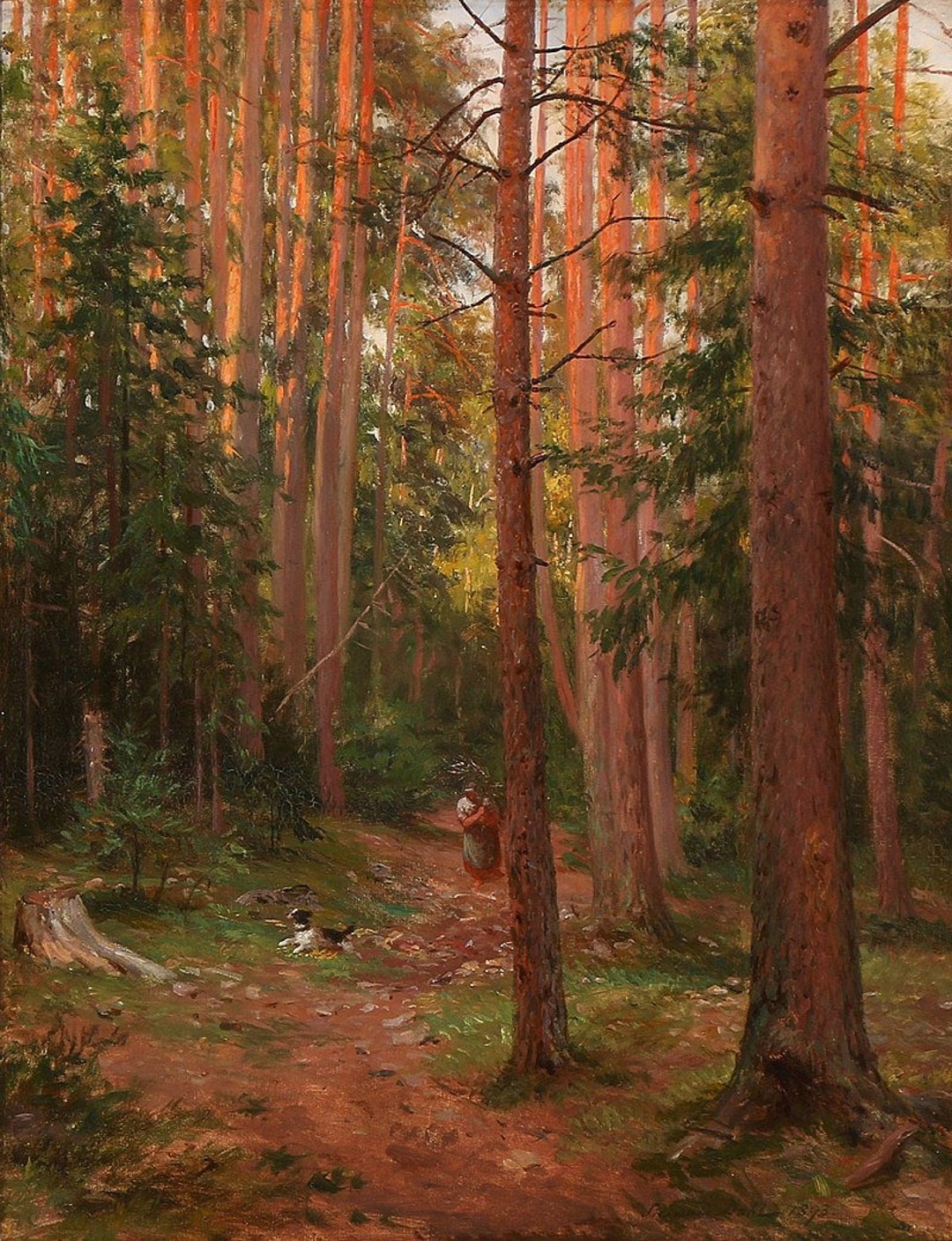 Waldpartie Bei Abendbeleuchtung Forest Scene in an Evening Light Johann ...
