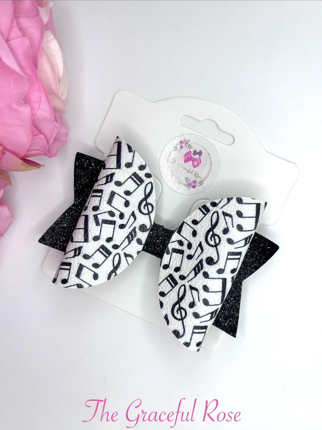 Music Note Hair Bow, Black and White Musical Hair Accessory, Alligator ...