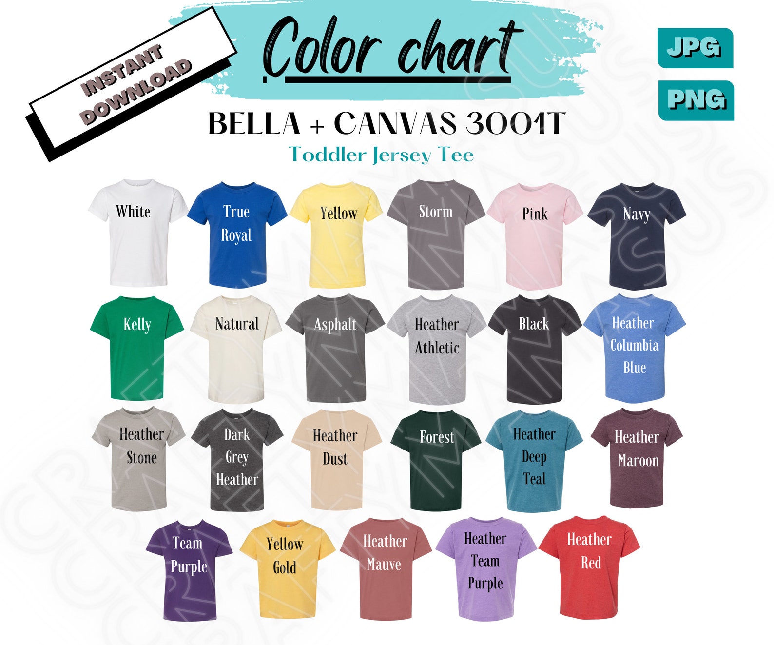 Bella Canvas 3001T T-shirt Color Chart DIGITAL DOWNLOAD, Bellacanvas ...