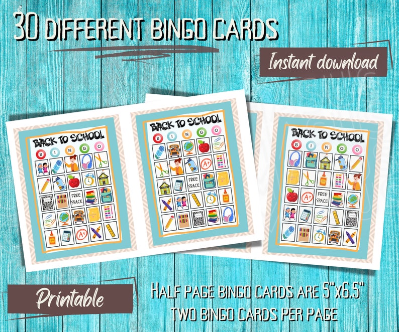 Back to School Bingo Game HALF Page Printable School Matching - Etsy