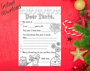 Printable Letter to Santa Coloring Page Christmas Wish List - Etsy