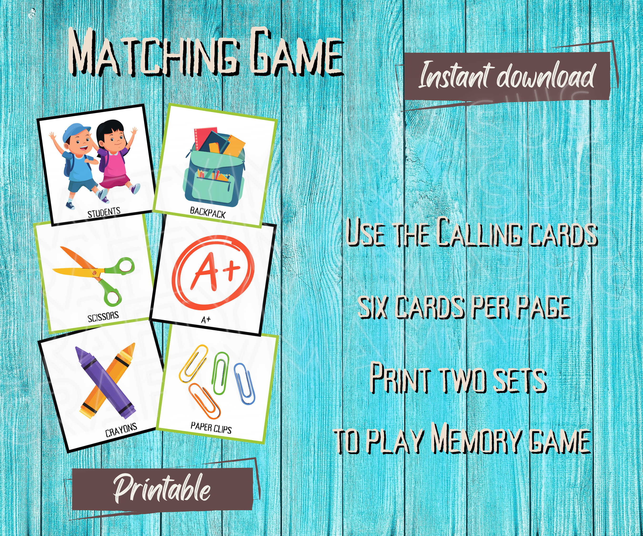 Back to School Bingo Game HALF Page Printable, School Matching Game ...