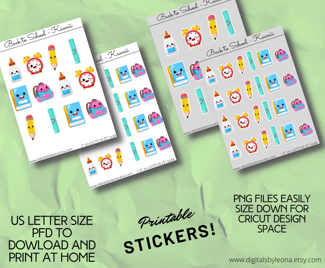 Print & Cut, Sticker Sheet Template, PNG, Kawaii, Back to School ...