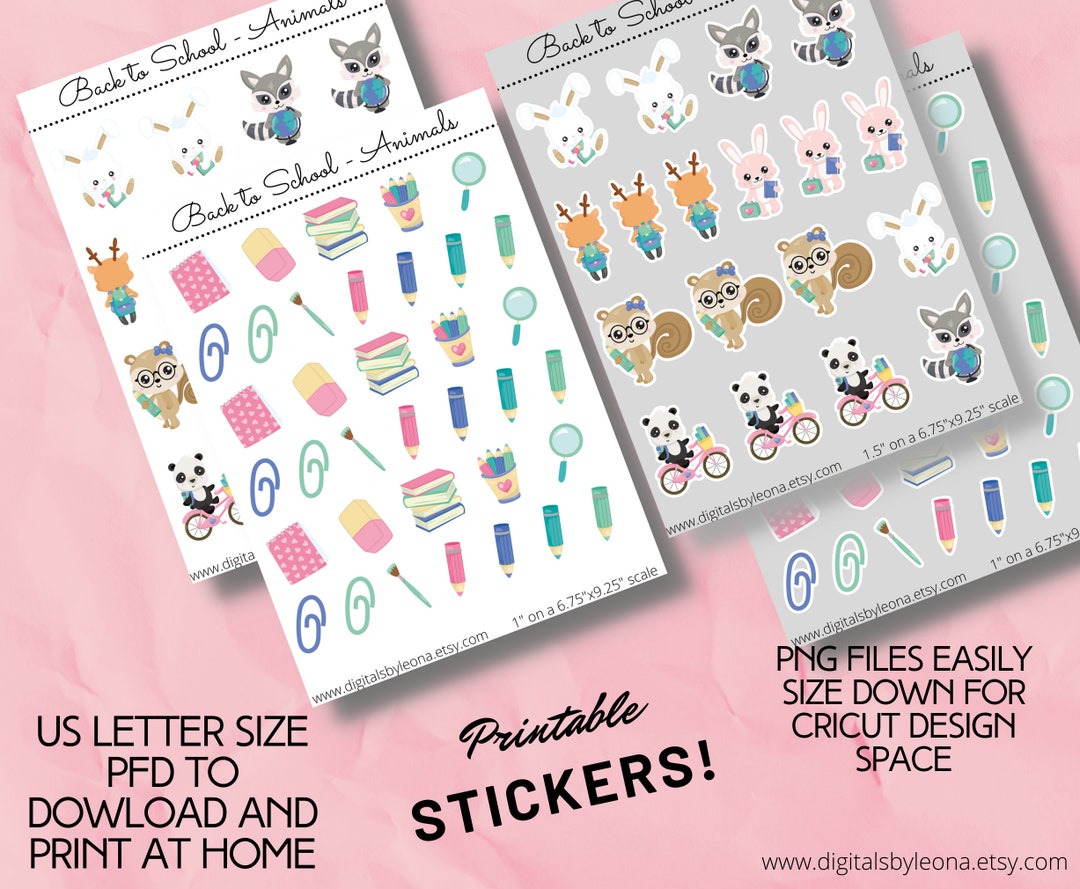 Print & Cut, Sticker Sheet Template, PNG, Back to School, Animals ...