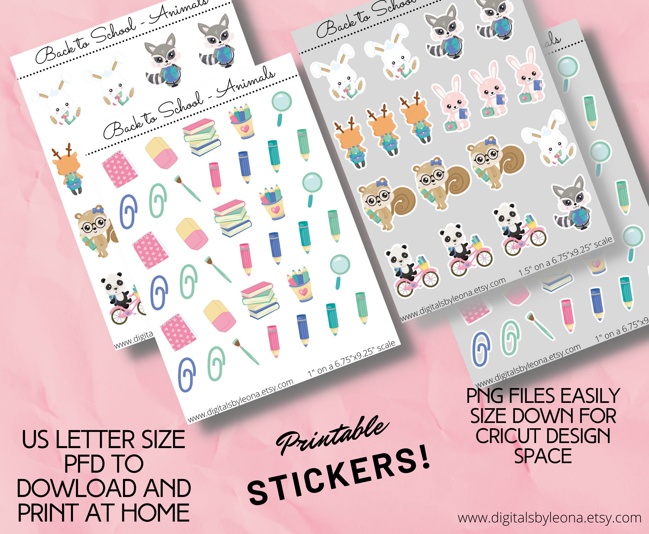 Print & Cut, Sticker Sheet Template, PNG, Back to School, Animals ...