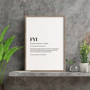 FYI Wall Decor Funny Home Print Office Art Definition Poster A6, A5, A4 ...
