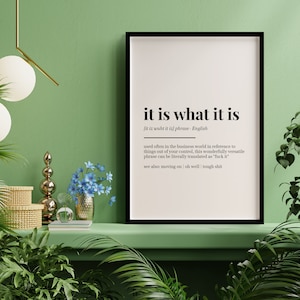 It is What It is - Wall Decor - Funny Home Print - Office Art - Definition Poster - A6, A5, A4 ...