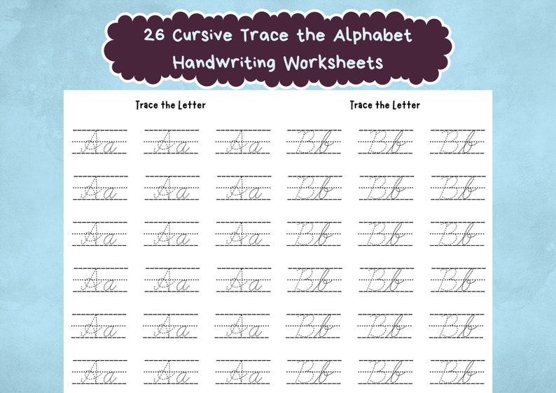 Cursive Alphabet Tracing Worksheets, Handwriting Practice (digital ...