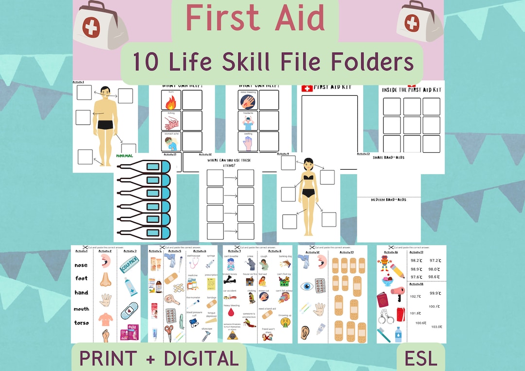 First Aid Life Skill File Folders for Special Education, ESL, Back to ...