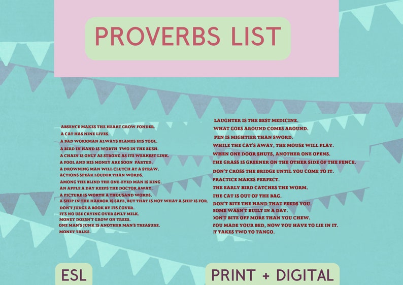 Proverbs Figurative Language Activities Cards & Posters Print, Digital ...