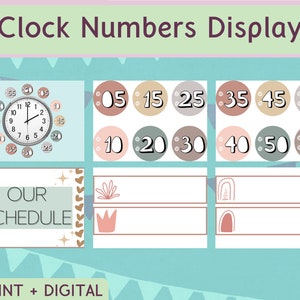 Clock Numbers Display, Class Decoration, Back to School, Boho, Colorful ...