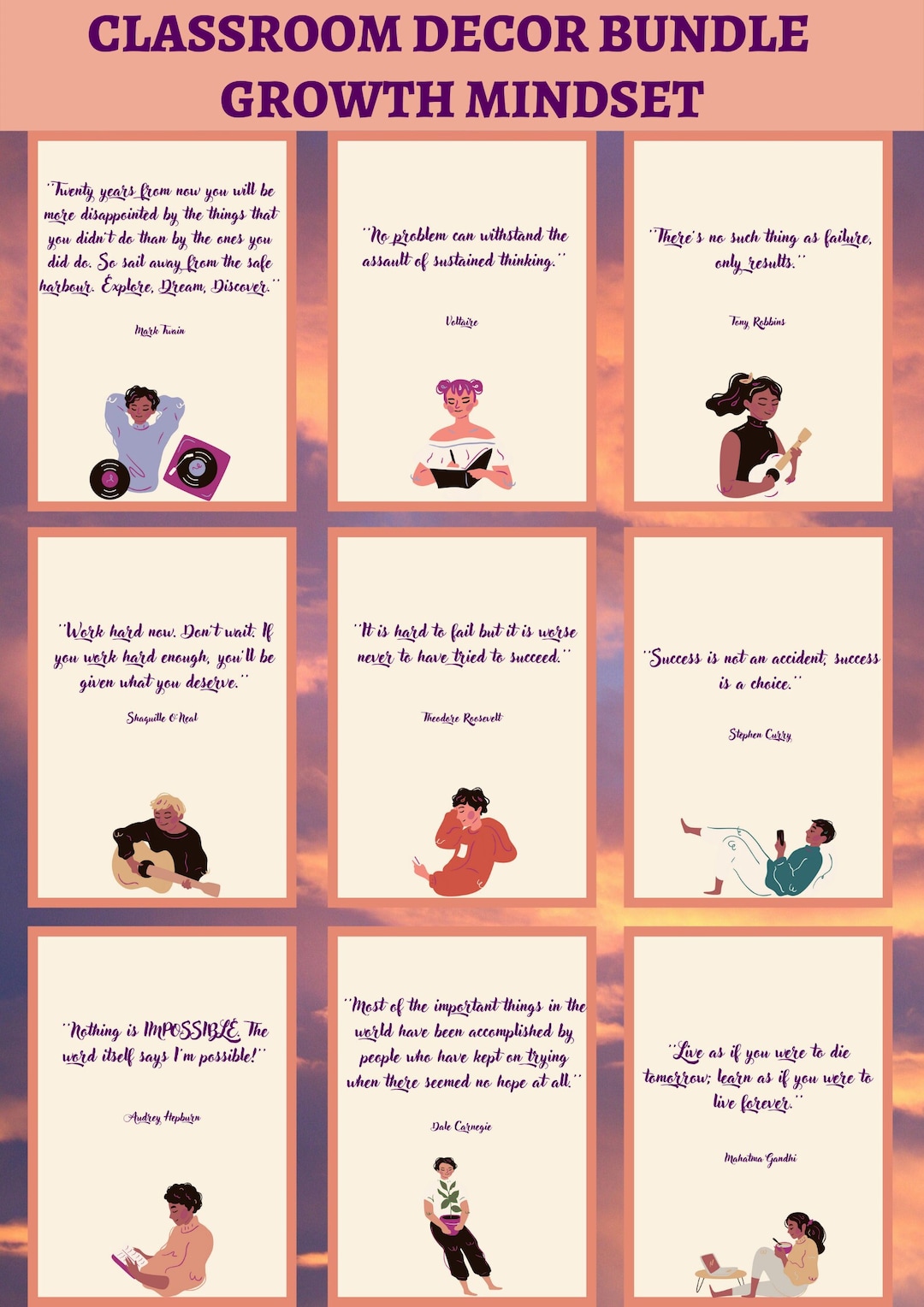 Printable Growth Mindset Poster Set for Bulletin Board or Classroom ...