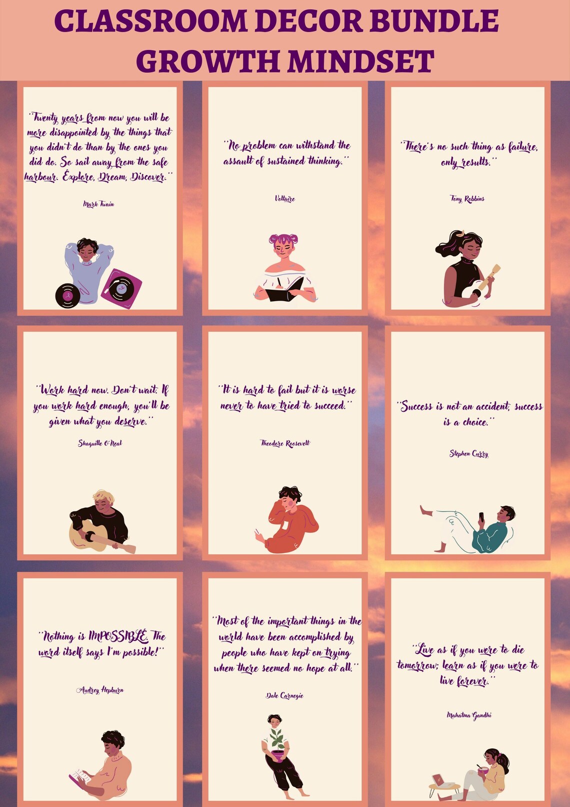 Printable Growth Mindset Poster Set for Bulletin Board or Classroom ...