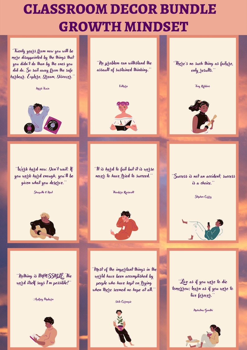 Printable Growth Mindset Poster Set for Bulletin Board or Classroom ...