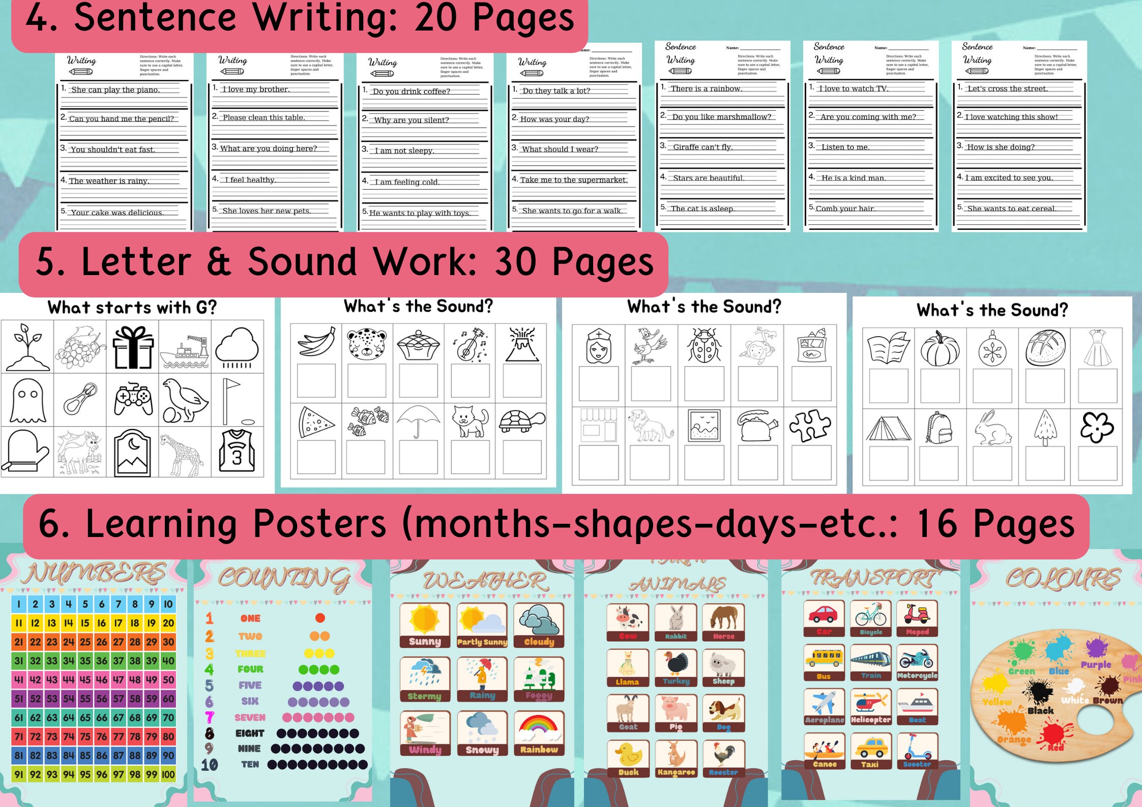 Alphabet, Reading, Writing, Letter & Sounds, Learning Poster and ...