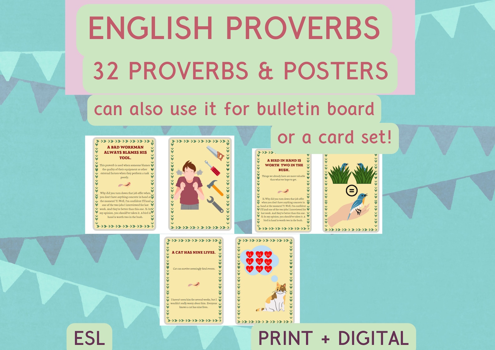 Proverbs Figurative Language Activities Cards & Posters Print, Digital ...