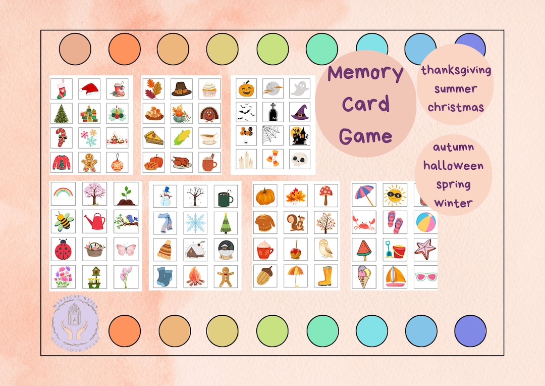 Memory Game | Cards | Printable | Thanksgiving | Christmas | Seasons ...
