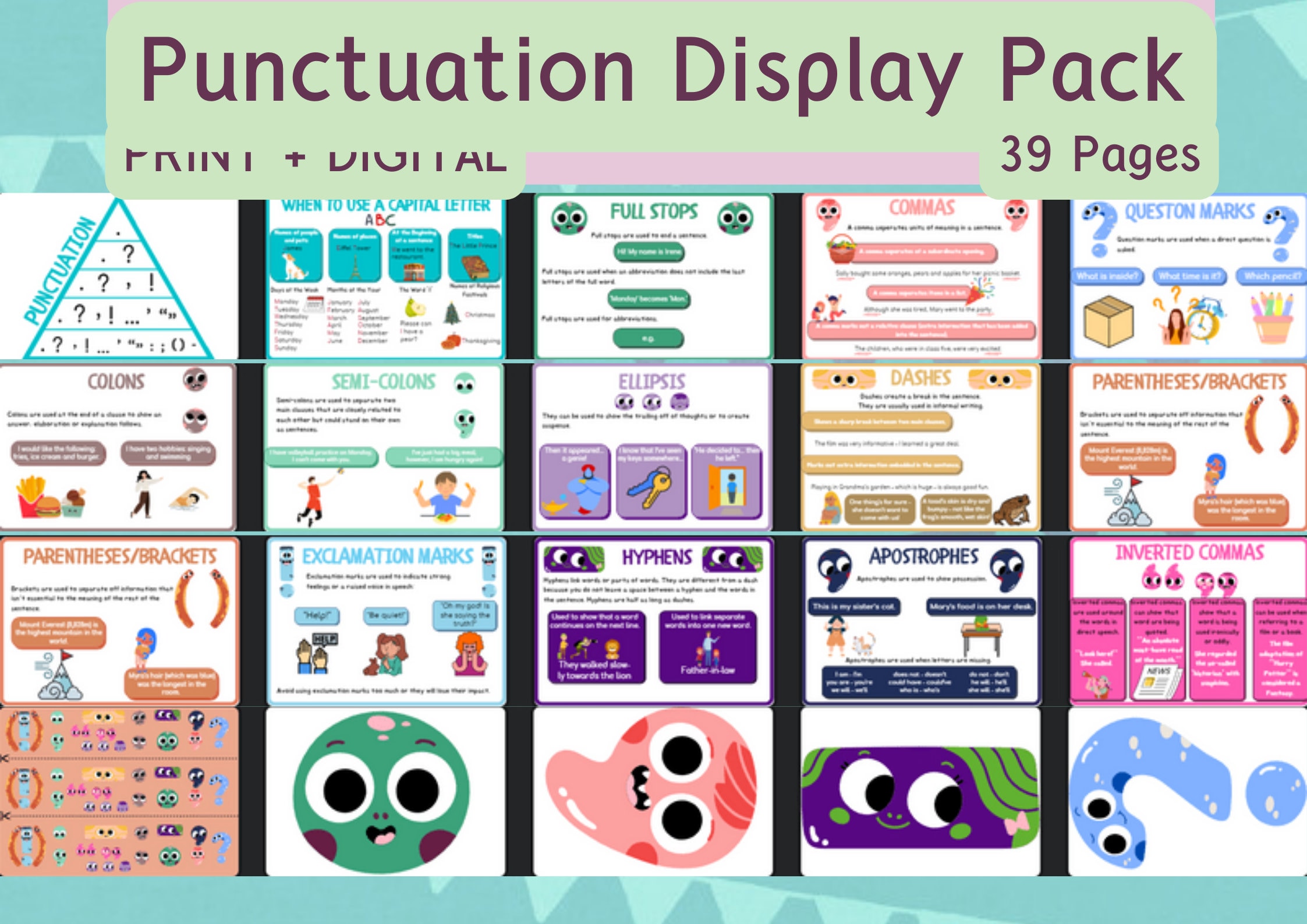 Punctuation Display Pack, Letter and Sounds, English Education ...