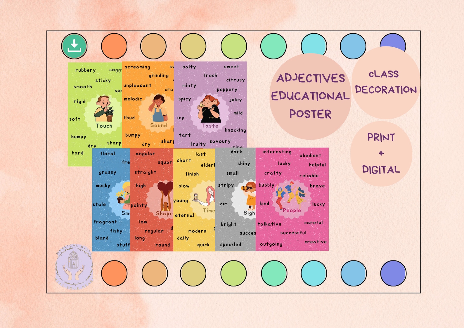 Adjectives Poster, Educational, Fun, Classroom, Back to School, ESL ...
