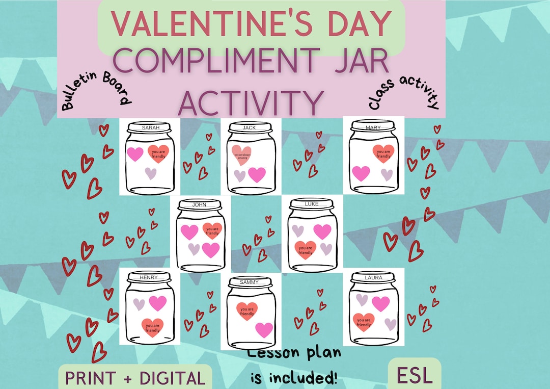 Valentines Day Craft | Compliment Jar | Printable Bulletin Board Idea ...