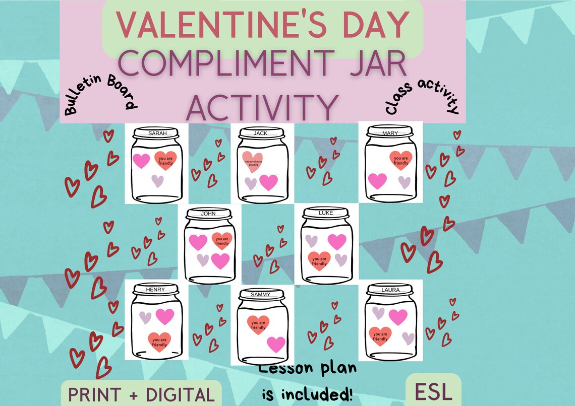 Valentines Day Craft | Compliment Jar | Printable Bulletin Board Idea ...