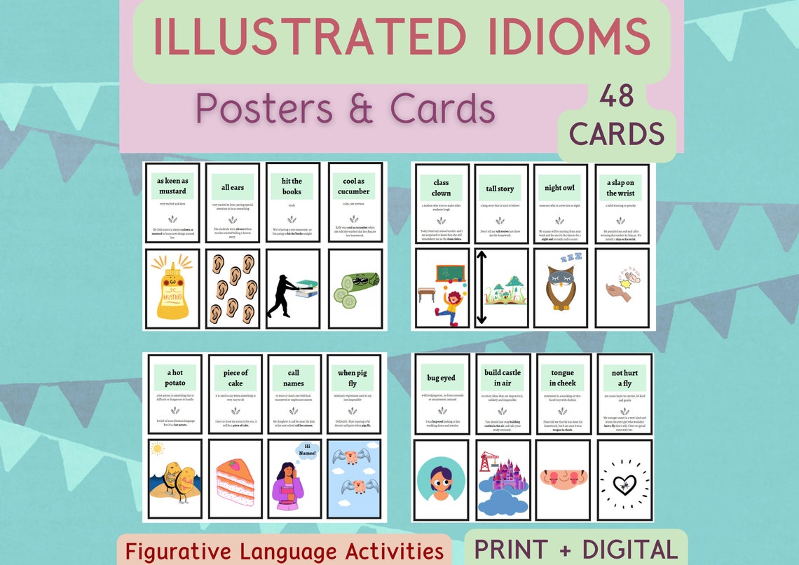 IDIOMS Figurative Language Activities Cards & Posters Print + Digital ...