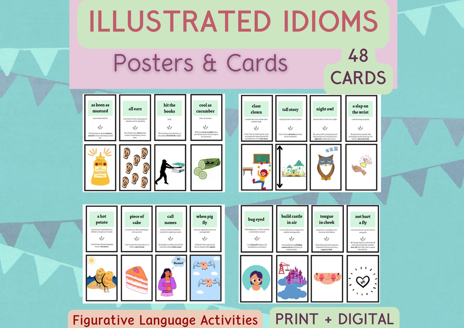 IDIOMS Figurative Language Activities Cards & Posters Print + Digital ...