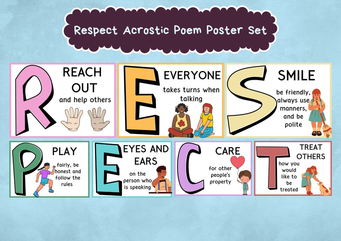 Respect Acrostic Poem Poster Set Classroom Decor Fun Printables ...