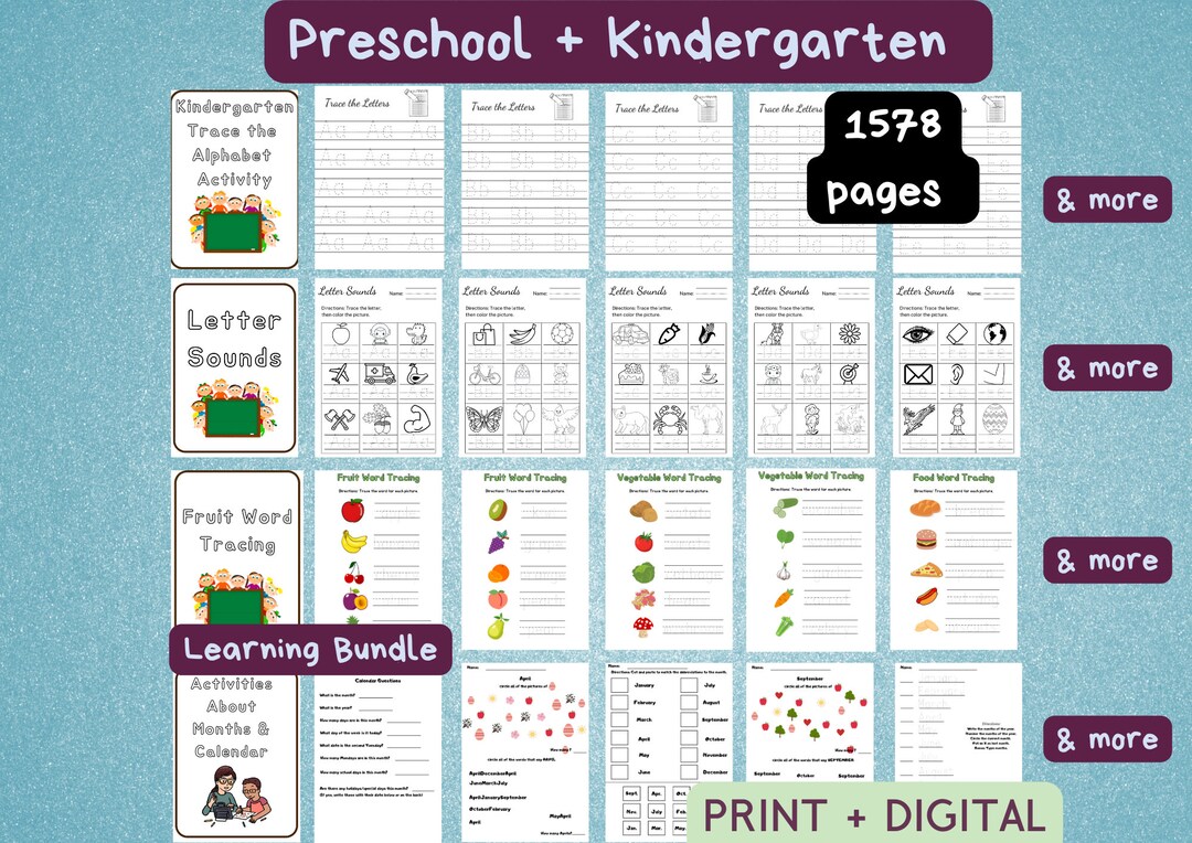 Preschool Pre-k + Kindergarten Learning Bundle, 1500+ Page, Activity ...