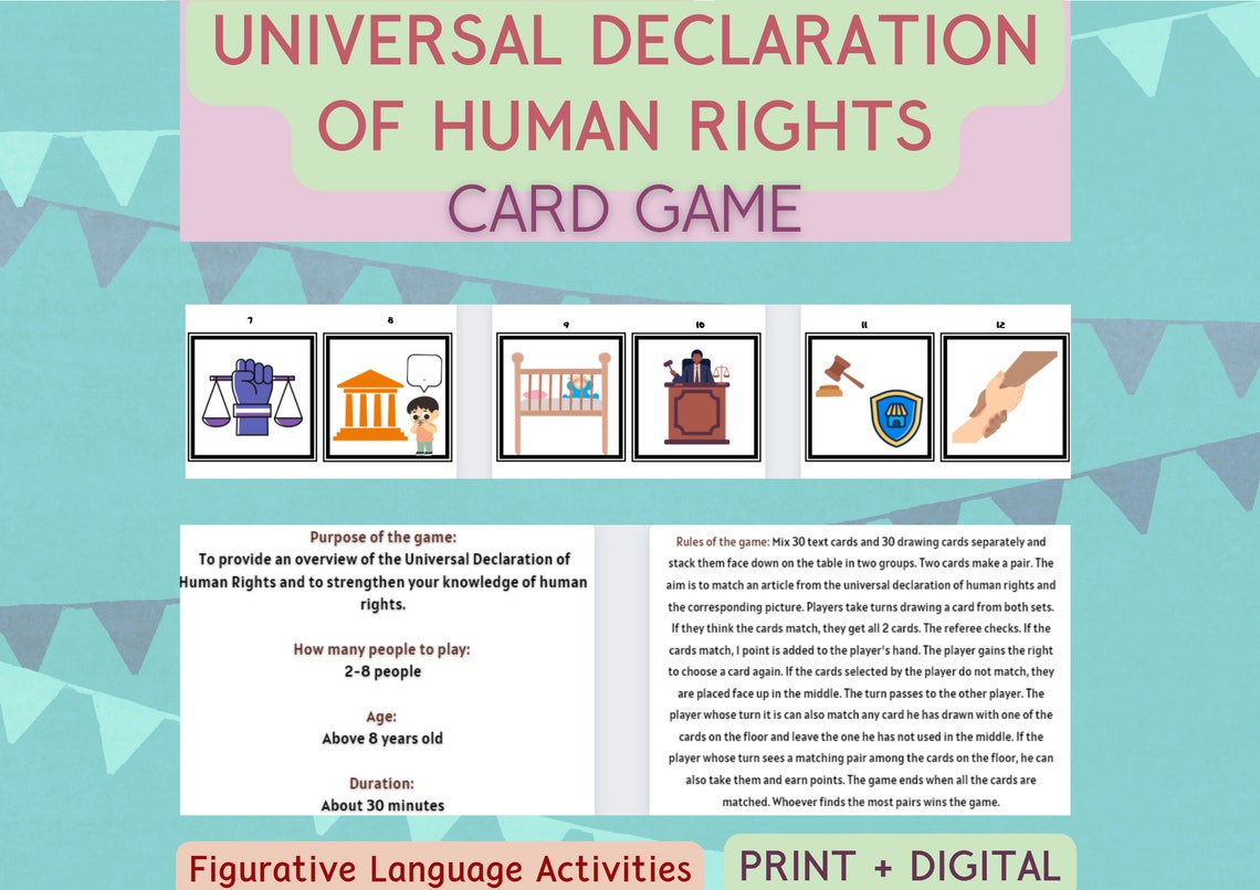 Universal Declaration of Human Rights Card Game, ESL, Classroom ...