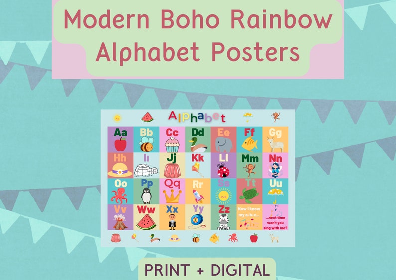 Modern Boho Rainbow Alphabet Posters, Neutral Classroom Decor (digital ...
