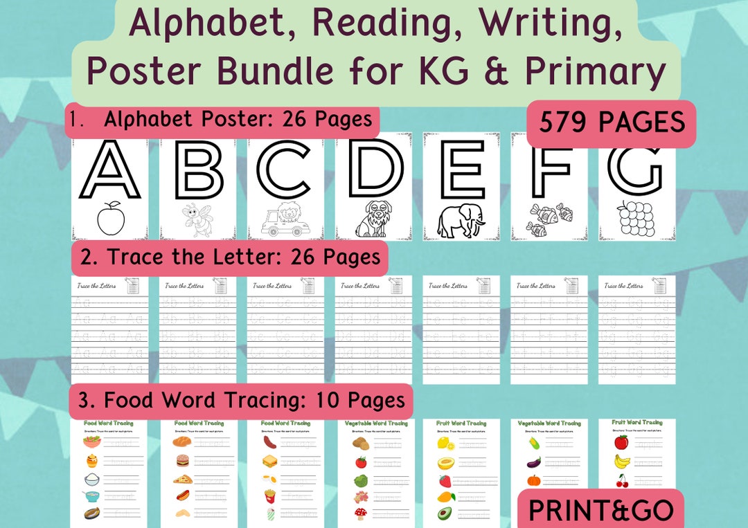 Alphabet, Reading, Writing, Letter & Sounds, Learning Poster and ...