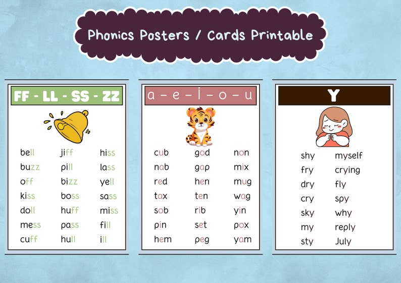 Phonics Cards Printable, Phonics Posters, Sight Words, Learn to Read ...