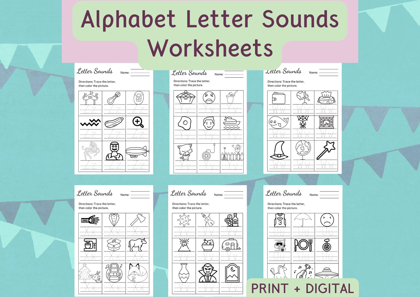 26 Printable Alphabet Letter Sounds Worksheets, Trace the Letter ...