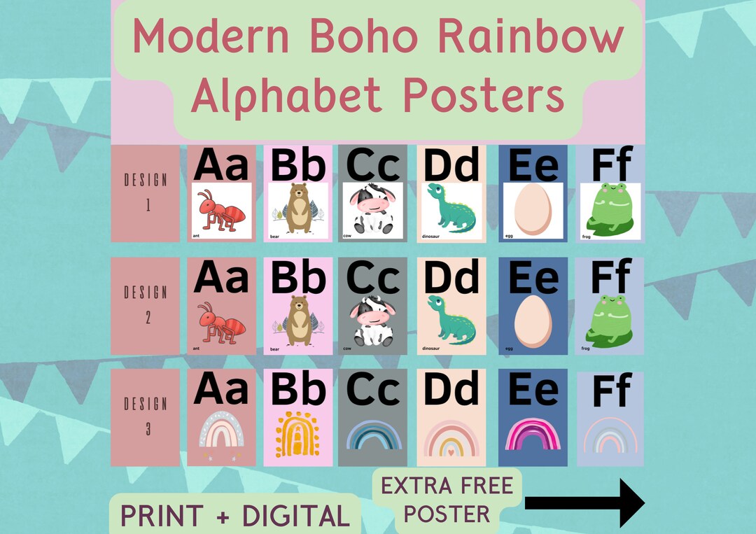 Modern BOHO RAINBOW, Alphabet Posters, Classroom Decor,| Neutral, ESL ...