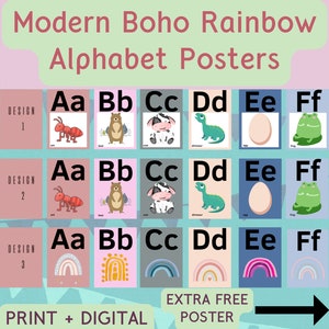 Modern Boho Rainbow Alphabet Posters, Neutral Classroom Decor (digital ...