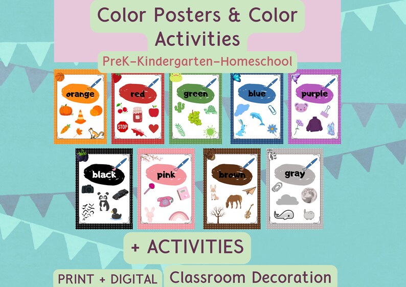 Preschool Colors- Color Posters, Reading, Vocabulary, Phonics, ESL ...