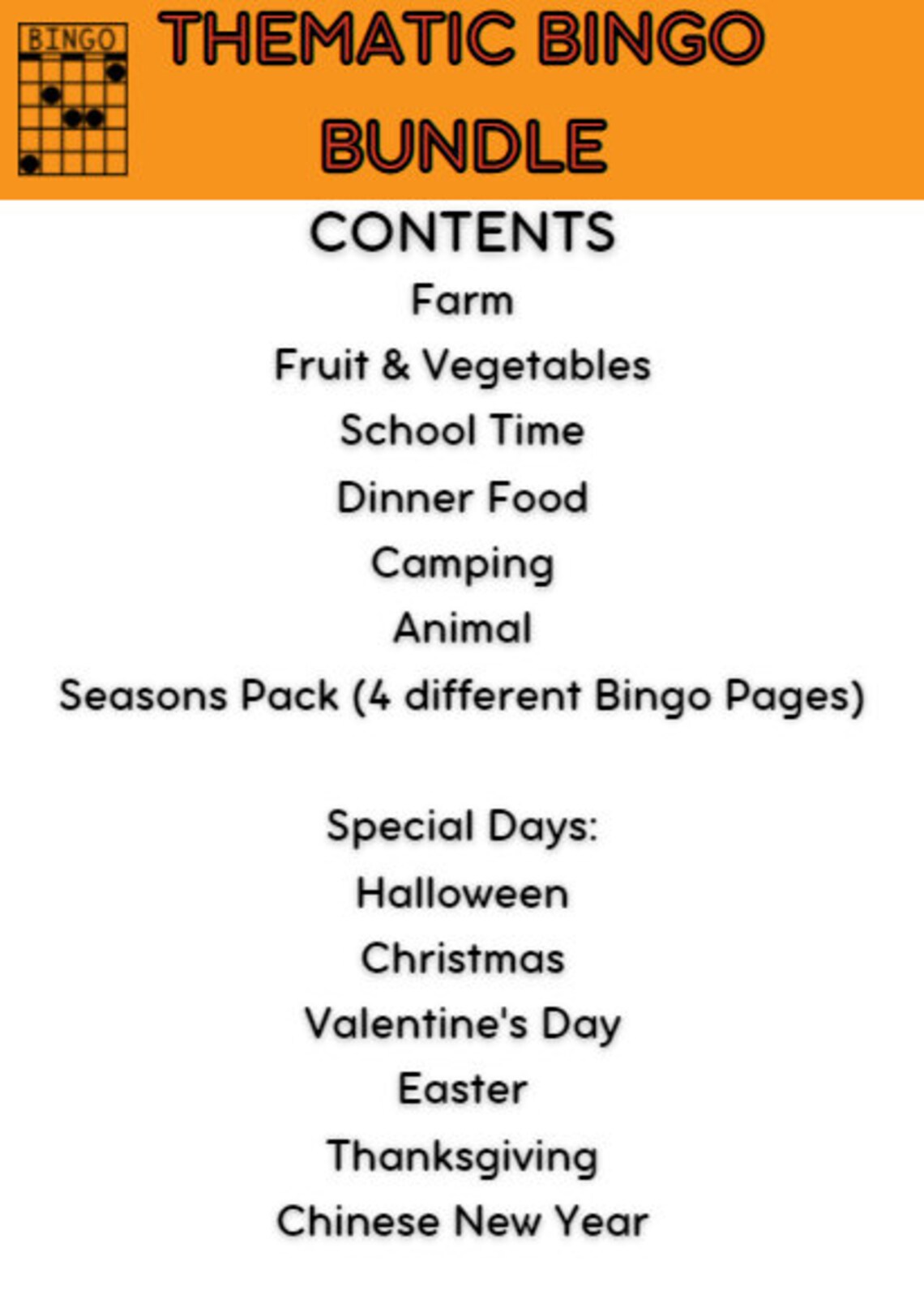 Printable Bingo Bundle, Thematic Bingo Packs, Seasons, Special Days ...