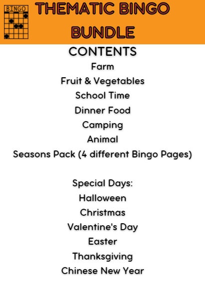 Printable Bingo Bundle, Thematic Bingo Packs, Seasons, Special Days ...