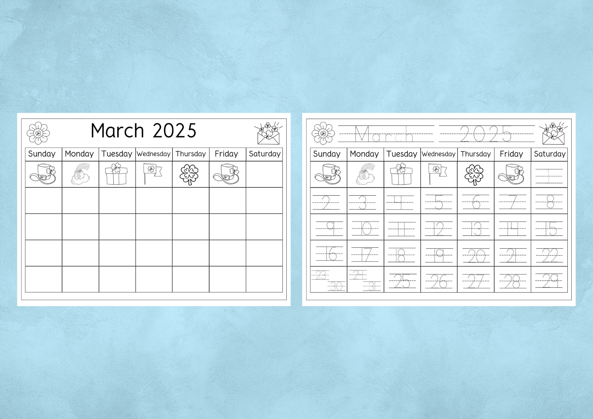 24 Tracing and Blank Themed 2024 Calendars Preschool Handwriting and ...