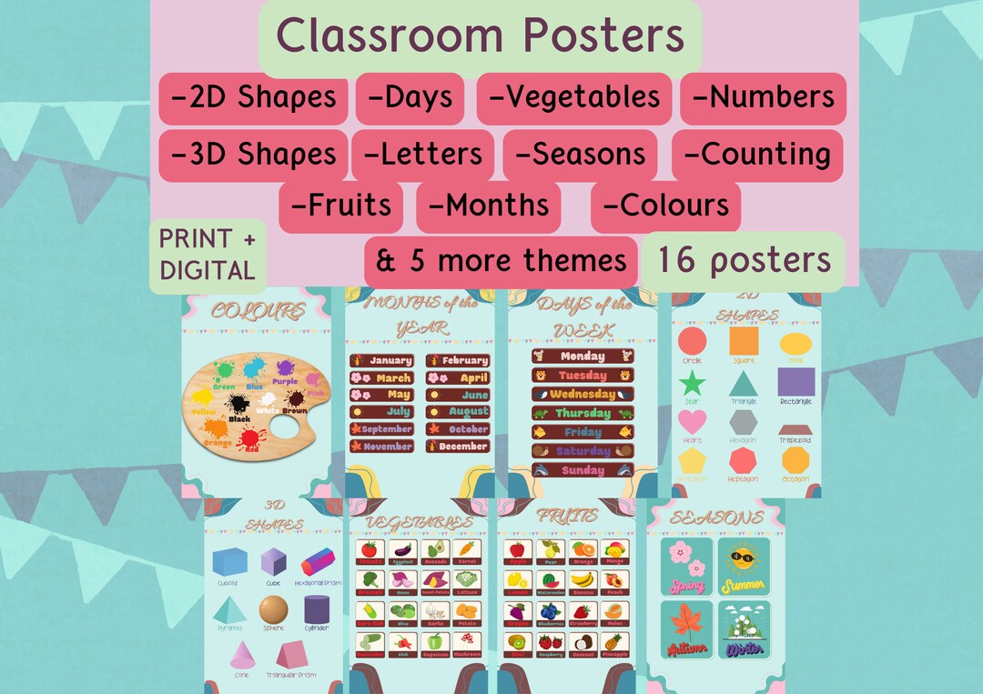 Educational Classroom Posters for Preschool, Primary, Elementary, Back ...