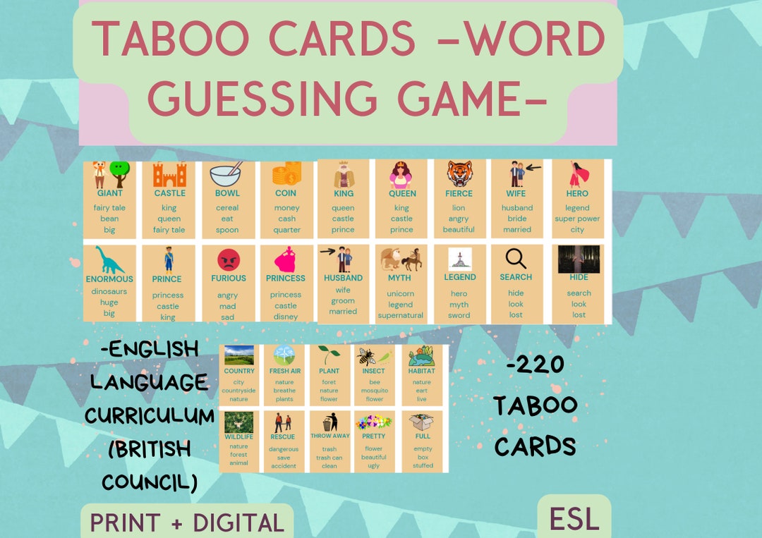 Fun Taboo Game Cards Printable Instant Download, Vocabulary Game ...