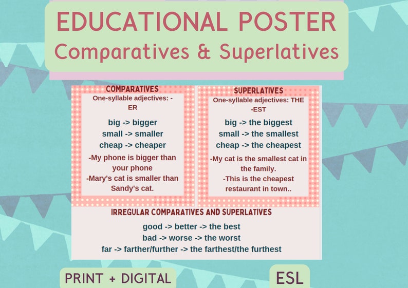 Educational Posters, Worksheet, School Printables, Comparatives ...