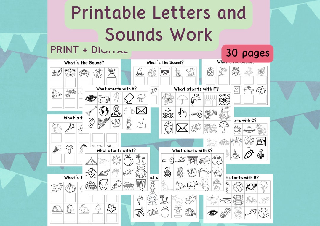 30 Printable Letters and Sounds Work Mats/ Worksheets. Preschool-kdg ...