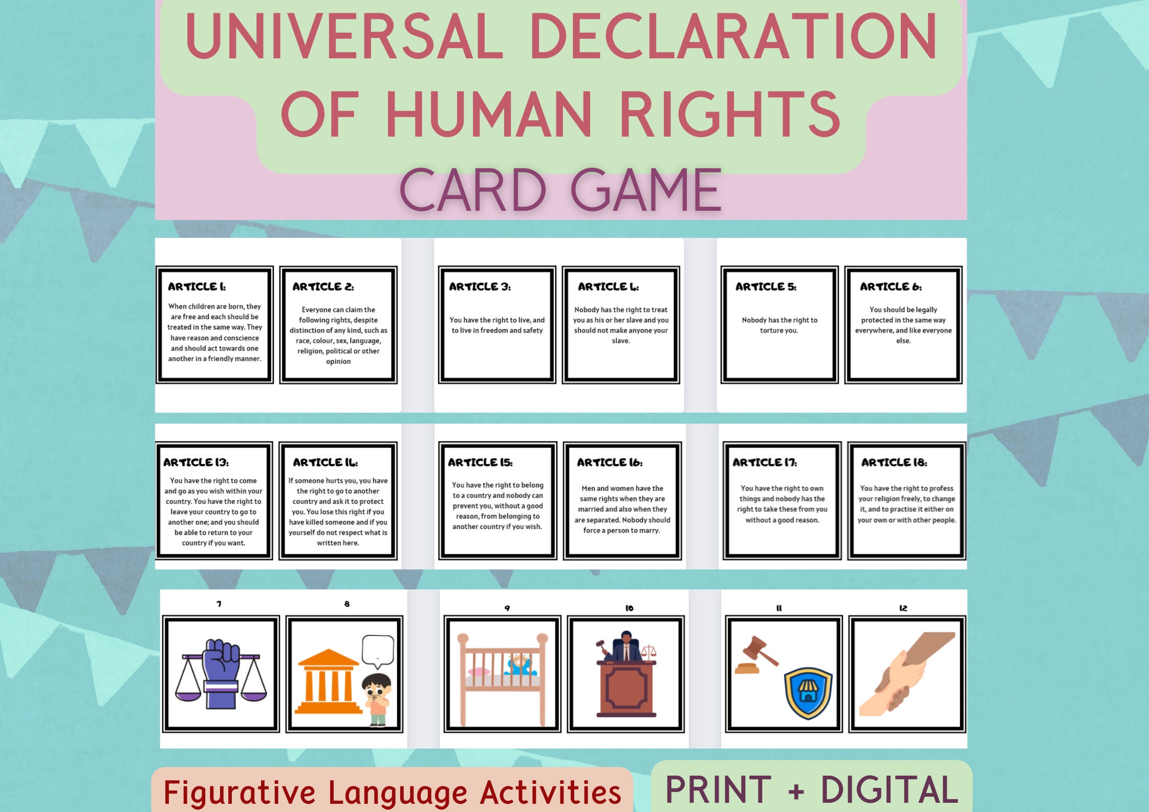 Universal Declaration of Human Rights Card Game, ESL, Classroom ...