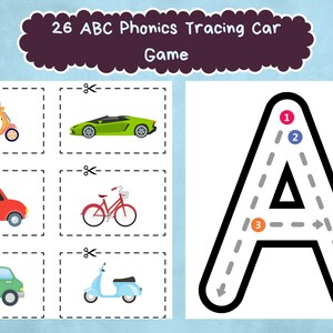 26 ABC Phonics Tracing Car Game, Printable Activity for Homeschool ...