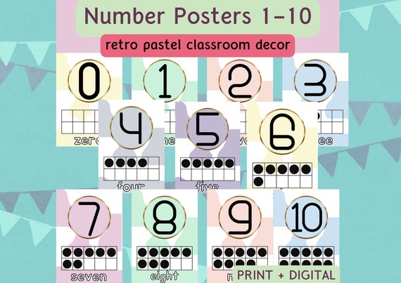 Retro Pastel Number Posters Classroom Decor Bulletin Board - Etsy