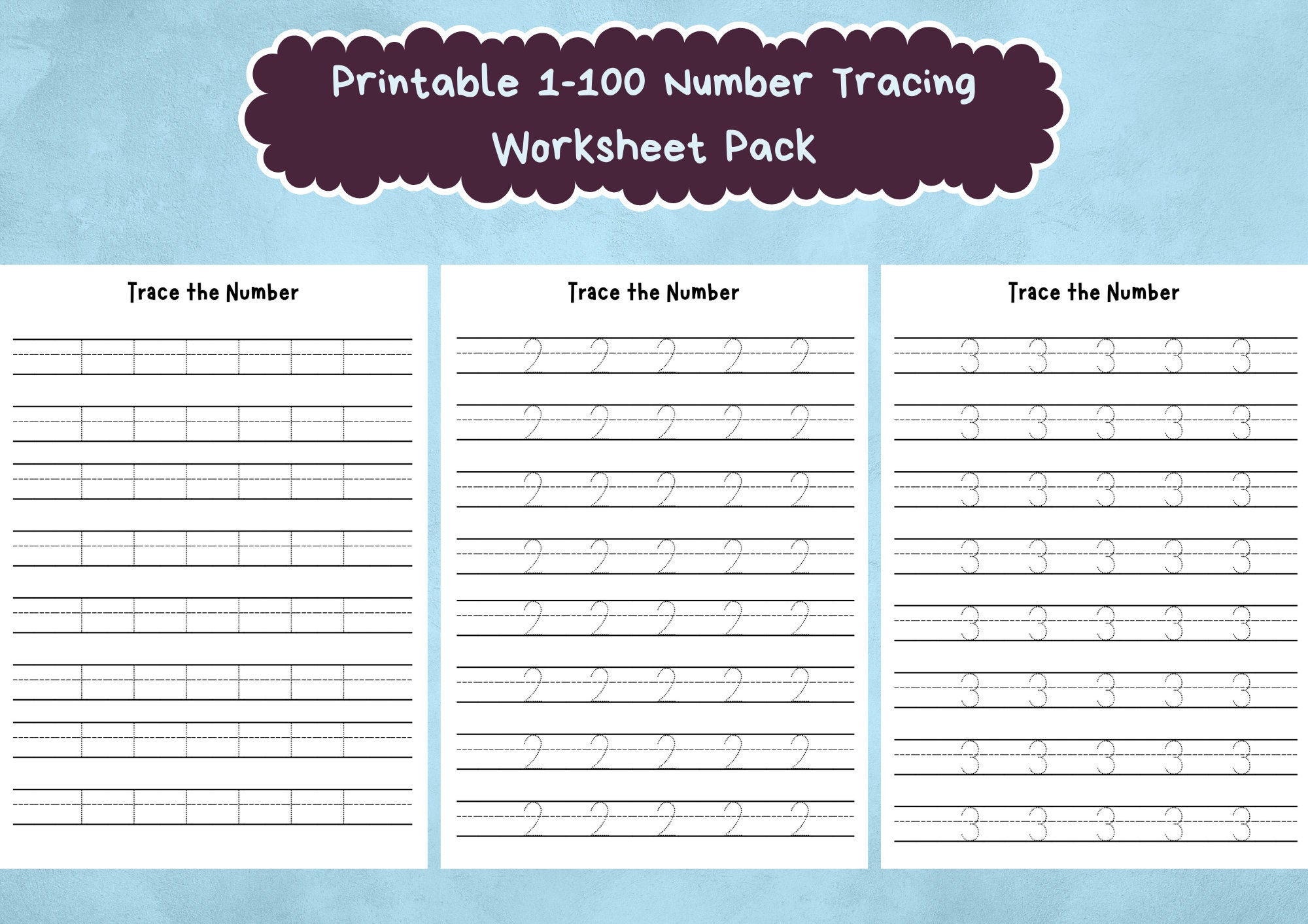Numbers 1-100 Tracing Worksheet Pack, Preschool, Kindergarten ...
